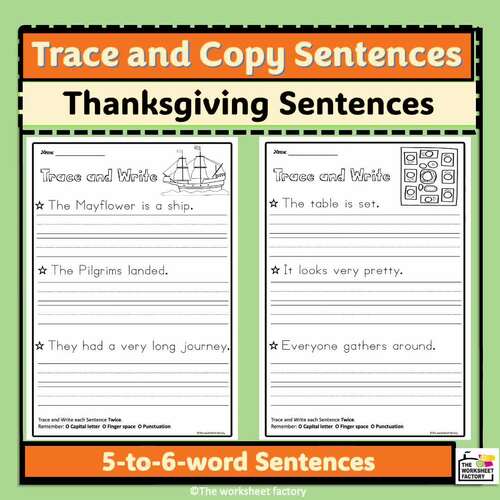 Thanksgiving Copy Sentences| Handwriting Practice Worksheets (Trace ...