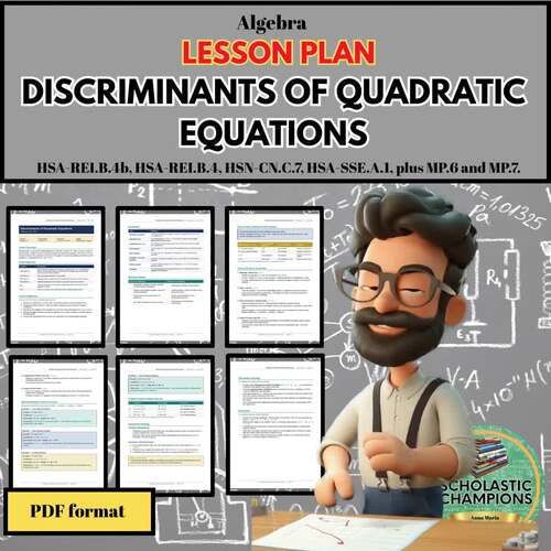 DISCRIMINANTS OF QUADRATIC EQUATIONS - Algebra PDF Lesson Plan | TPT
