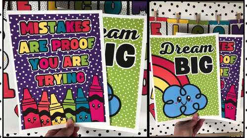Growth Mindset Posters, Happy Rainbow Inspirational Kid Prints ...