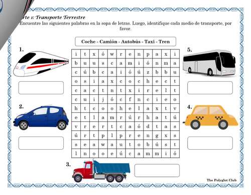Vocabulary Worksheet - Medios de Transporte - Español (Spanish) | TPT