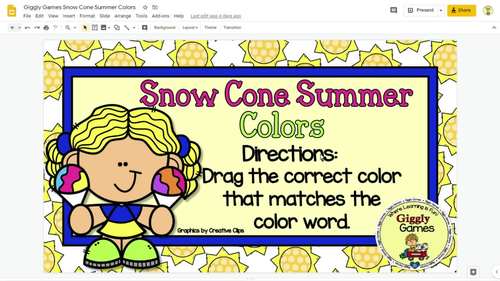 Giggly Games Snow Cone Summer Colors Drag & Drop GOOGLE SLIDES Distance ...