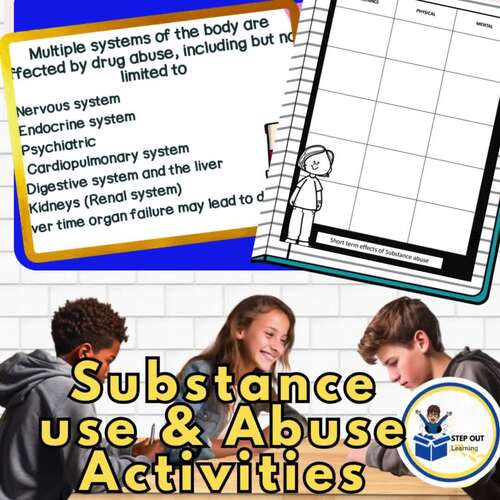 Substance use & abuse activity worksheet & group work middle school health
