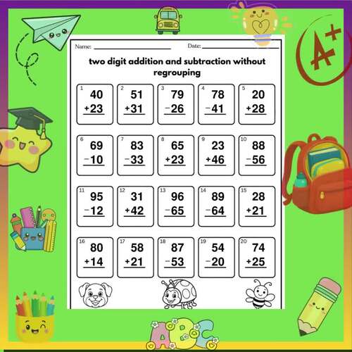 Two-Digit Addition and Subtraction Worksheets Without Regrouping ...