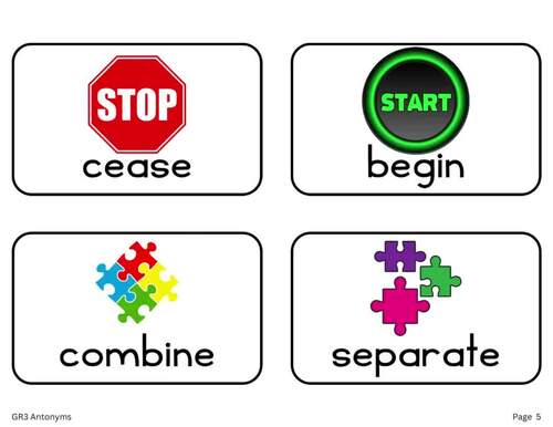 Third Grade Antonym Match Bundle | 2 Styles | Worksheets | Answer Keys