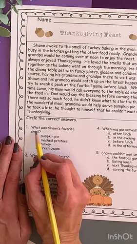 Reading Comprehension, Thanksgiving, multiple choice, written response ...