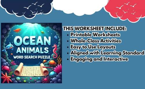 Ocean Animals Word Search Puzzle Activities 2nd,3rd,4th,5th,6th,7th,8th ...