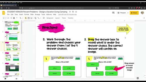 Percent Problems Google Slides Camping Activity (7th grade) | TPT