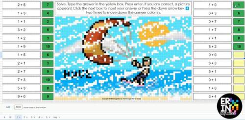 Summer Beach Theme Pixel Art Math Addition and Subtraction Basic Fact ...