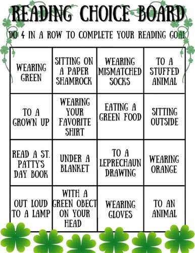 March Reading Choice Boards - Reading Homework - St. Patrick's Day