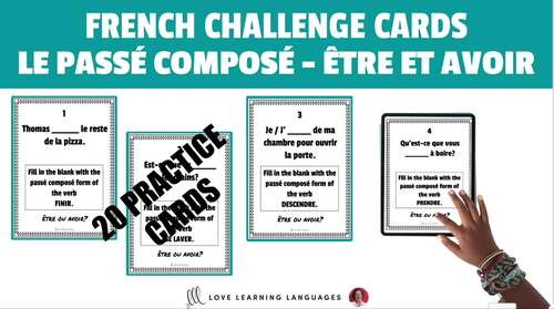 French Passé Composé with Être and Avoir Challenge Task Cards Activity