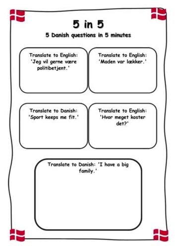 GCSE Danish Starter Questions Worksheets PDF by Worksheet Whisperer
