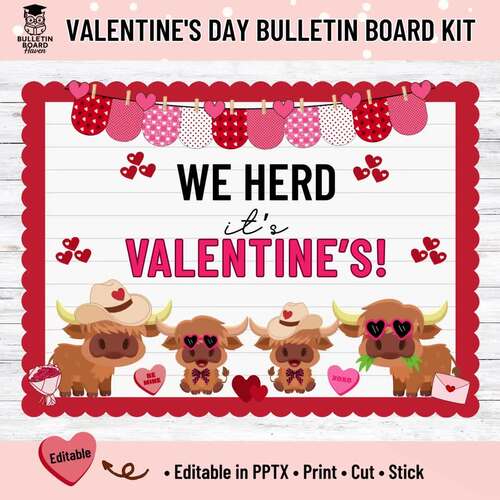 Bulletin Board Kit: Highland Cow Valentine's Day | Western Classroom Decor