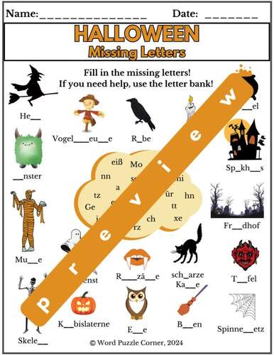 Halloween : German Vocabulary Puzzles | Word Search | Crossword and more