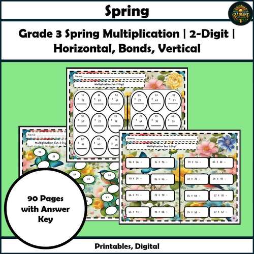 Grade 3 Spring Multiplication Math 2 Digit Fact Missing Number Bond