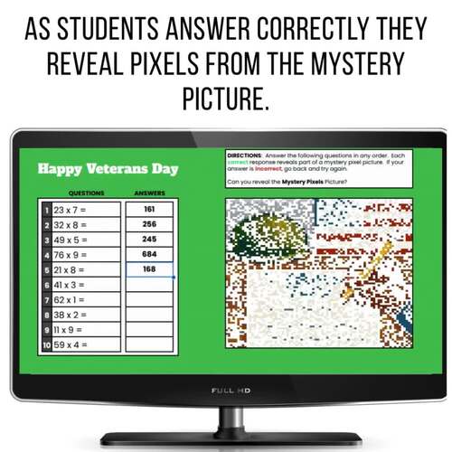 Veterans Day Math | 2 Digit by 1 Digit Multiplication | Pixel Art ...