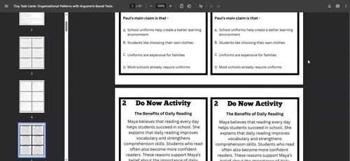 Tiny Task Cards: Organizational Patterns with Argument-Based Texts