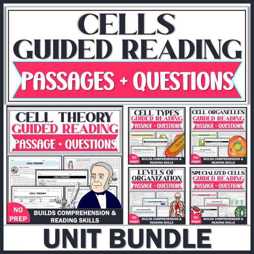 Cells Reading Comprehension Bundle- Theory, Organelles, Prokaryotic ...