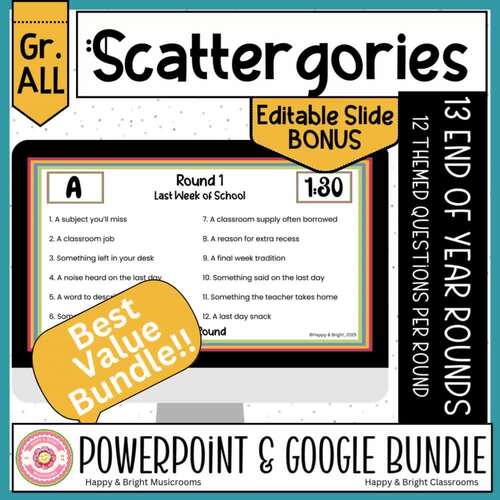 SUMMER Scattergories Game for Middle School End of Year Review BUNDLE ...