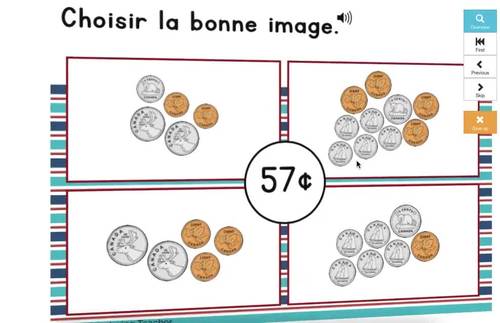 Canadian Money to 100¢ up to 100 cents French Digital Boom Cards