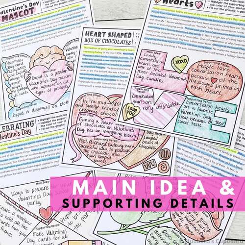 Main Idea & Support Detail Valentine Day Reading Activity Comprehension ...