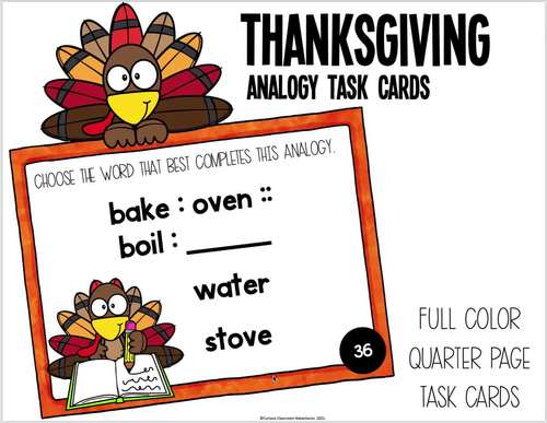 Thanksgiving Analogy Task Cards Activities for November | TpT