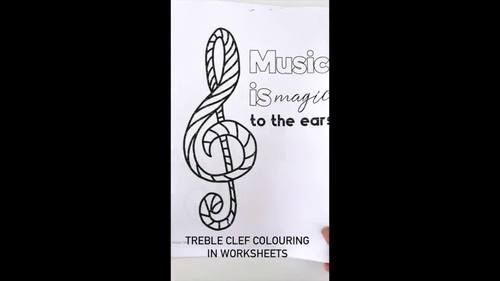 TREBLE CLEF WORKSHEET (20 music quote colouring in sheets) | TPT