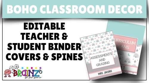 Boho Rainbow Binder Covers and Spines | Editable PowerPoint | 8 Covers ...