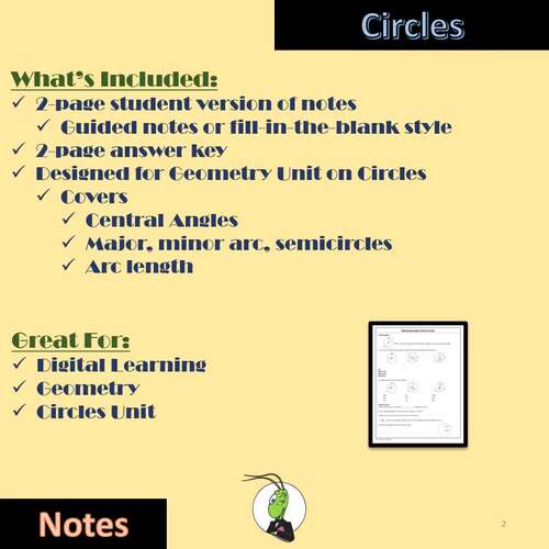 Measuring Angles and Arcs in Circles Geometry Guided Notes Circles Unit