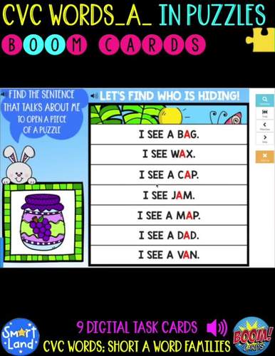 CVC words_short A_in PUZZLES| Boom Cards™ by Smart Land Printables