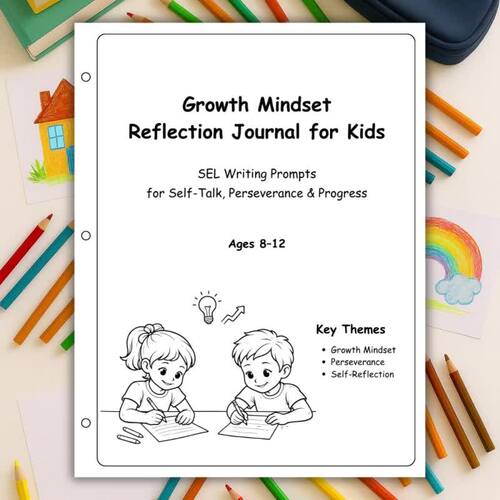 Growth Mindset Reflection Journal for Kids - SEL Writing Prompts for ...
