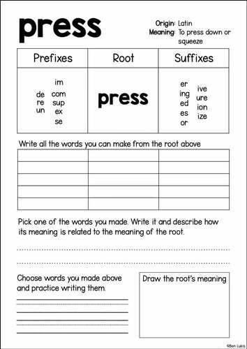 Prefix, Suffix and Roots Worksheets to help Spelling, Vocab & Comprehension