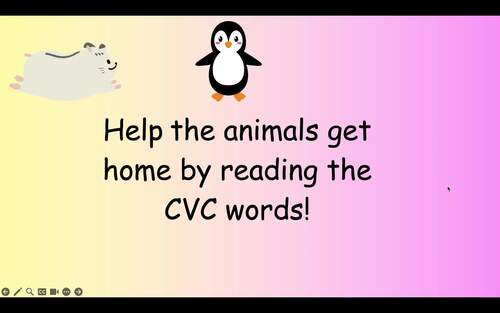 CVC (with short e) Blending Practice with slides (cute animal theme)
