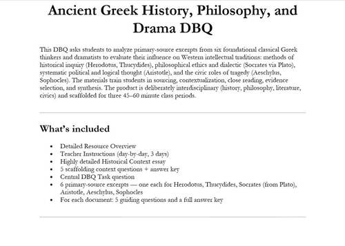 Ancient Greek History, Philosophy, and Drama DBQ by PBL History & Civics
