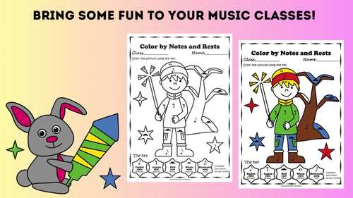 Happy New Year 2025 Music Coloring by Note Pack | Elementary Music Sub Plan
