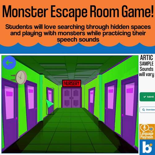 G Articulation Words Monster School Escape Room BOOM CARDS Speech Game
