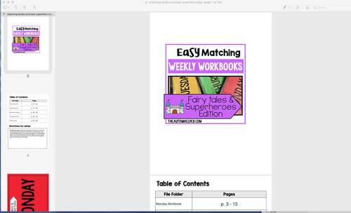 Easy Matching Weekly Workbooks - Fairy Tale & Superhero Edition | TPT