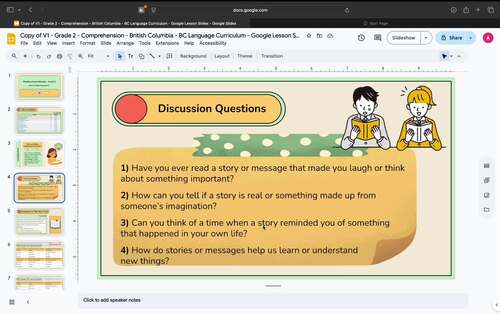 Grade 2 - Reading Comprehension Unit - Google Lesson Slides - BC Language