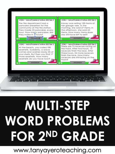 2nd Grade Multi Step Math Word Problems Task Cards Math Review GOOGLE ...