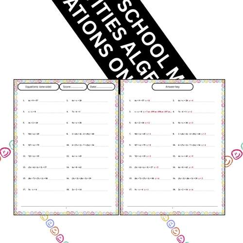 Back to School Algebra Activities | One-Step Equations (Single Variable)