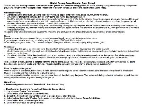 Open Ended Digital Racing Game Boards with Movable Pieces: PowerPoint ...