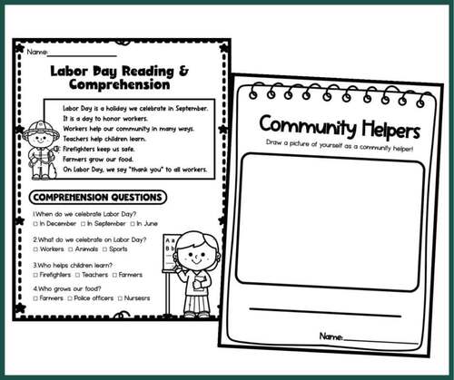 Labor Day Community Helpers Activities and Worksheets by Kidz Learning ...