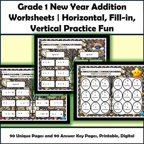 Grade 1 New Year Math Addition Missing Addend Find the Sum Within 20 Pack