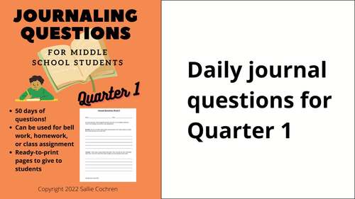 Journaling Bell Work Questions Packet for Middle School Students ...