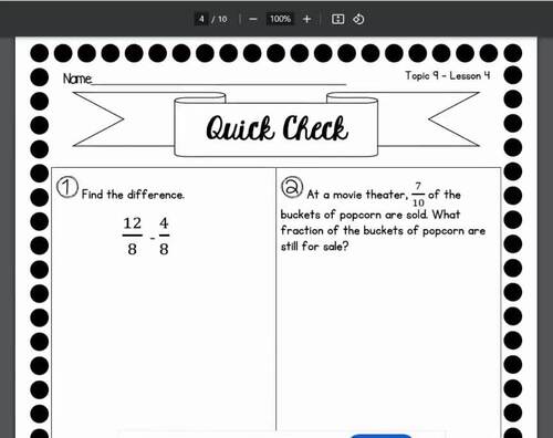 4th Grade EnVision Math Exit Tickets - Topic 9 (Add & Subtract Fractions)