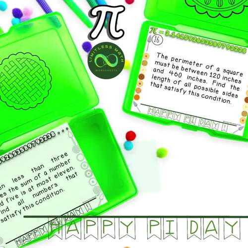 Pi Day Task Cards - Multi Step Inequalities Word Problems | TPT