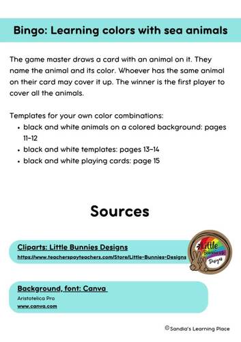 Bingo: Learning colors with sea animals by Sandia's Learning Place