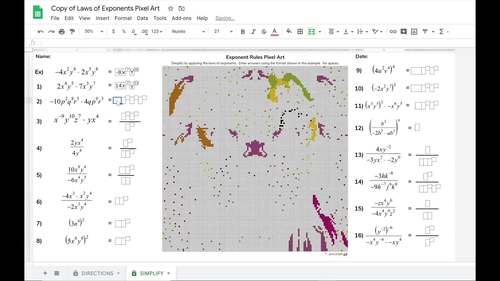Google Sheets Digital Pixel Art Math Exponent Rules | Laws of Exponents