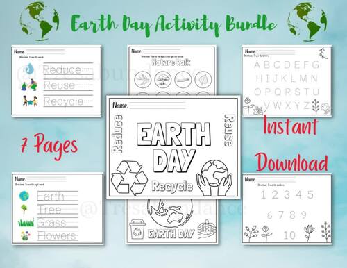 Coloring Page Bundle, Coloring Page Pdf, Tracing Worksheet, Earth Day ...