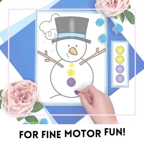 Winter Fine Motor Activities - Snowman Color Match, Mitten Play Dough Mats