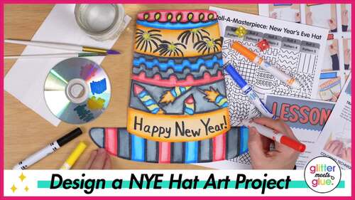 New Years 2025 Activity, Hat Template, Elementary Art Sub Plan, Writing ...